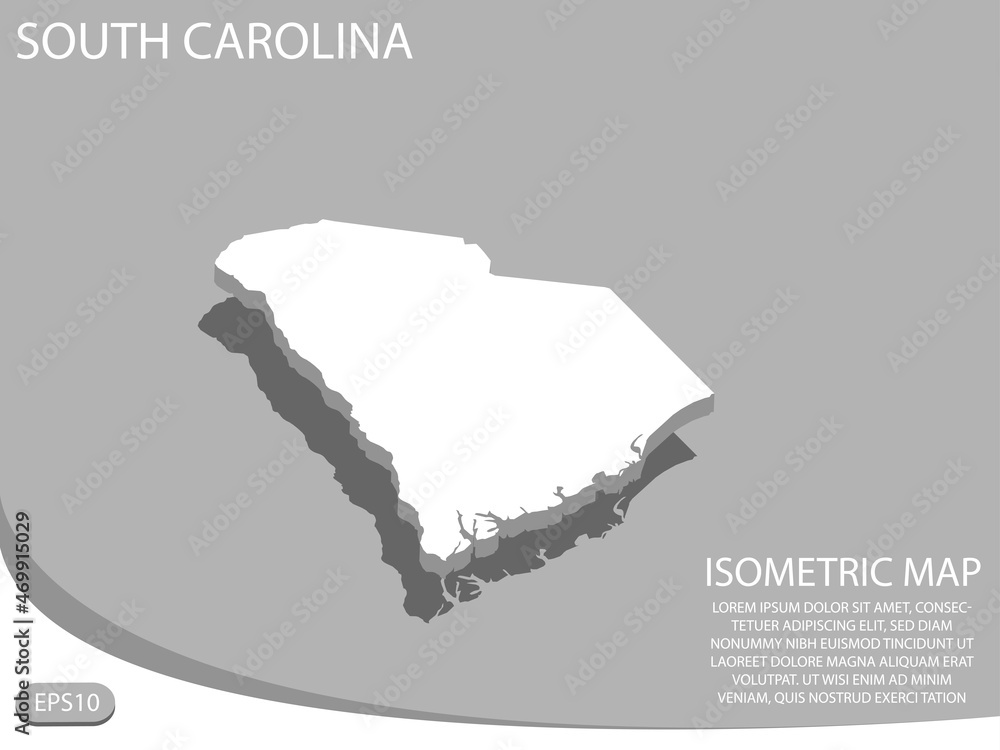 White isometric map of South Carolina elements gray background for ...