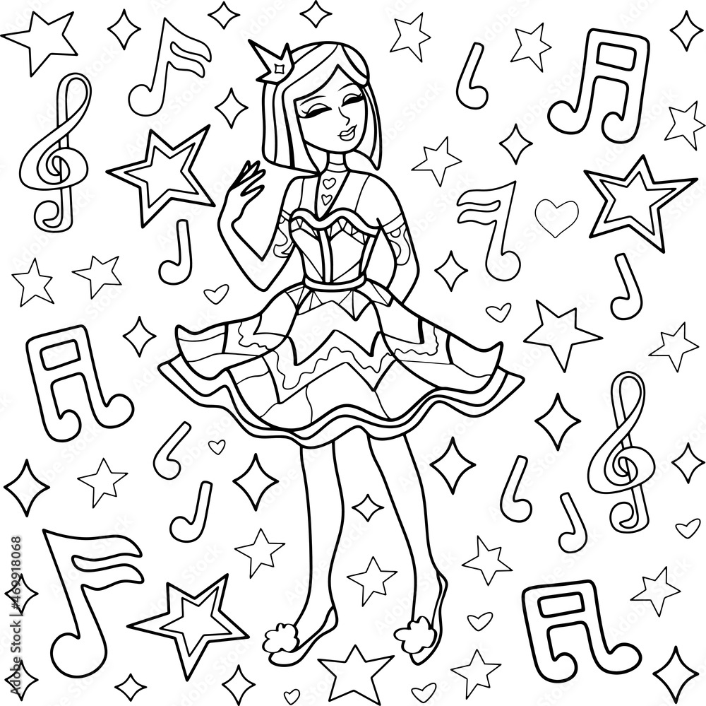 Coloring page for children and adults. Singer girl Stock Vector | Adobe ...