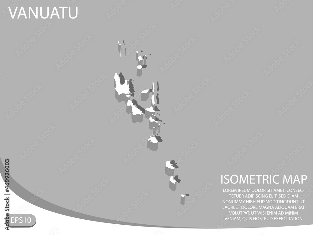 white isometric map of Vanuatu elements gray background for concept map ...