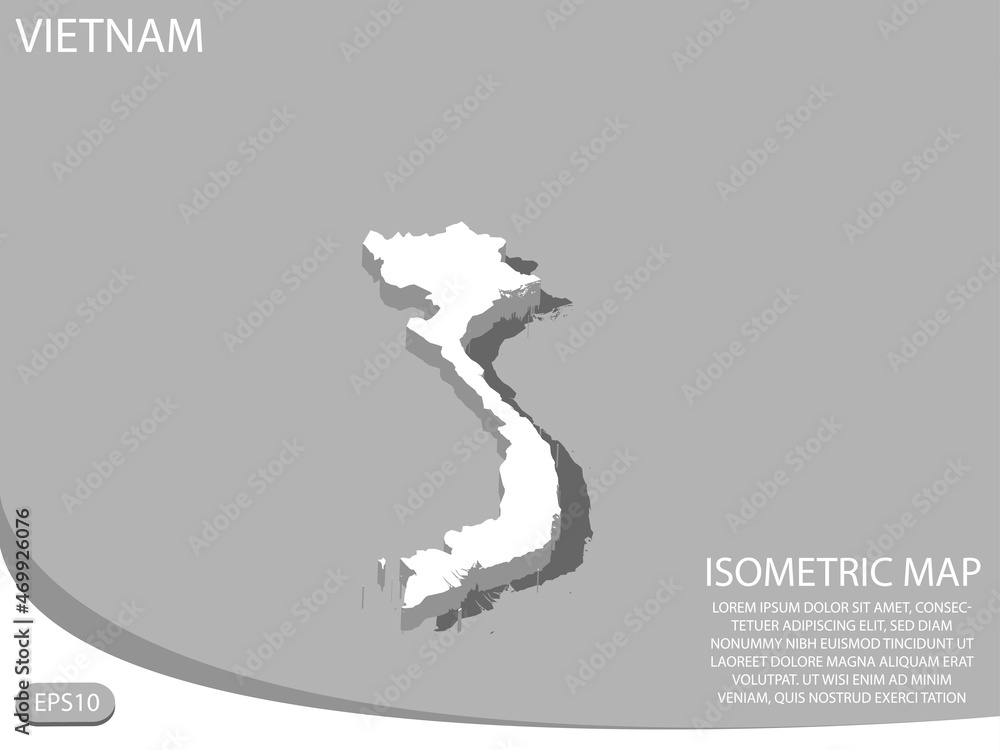 white isometric map of Vietnam elements gray background for concept map ...