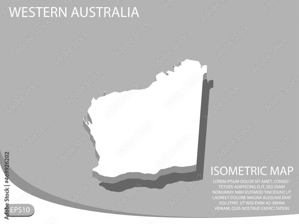 white isometric map of Western Australia elements gray background for ...