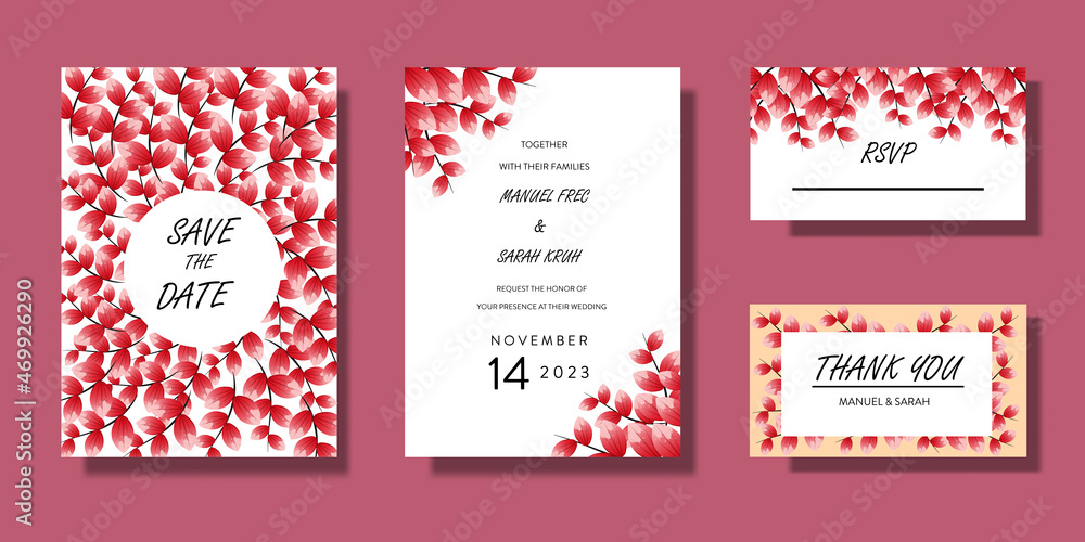 red flowers wedding invitation template set Stock Vector | Adobe Stock