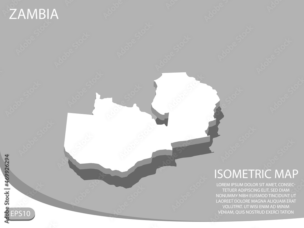 white isometric map of Zambia elements gray background for concept map ...