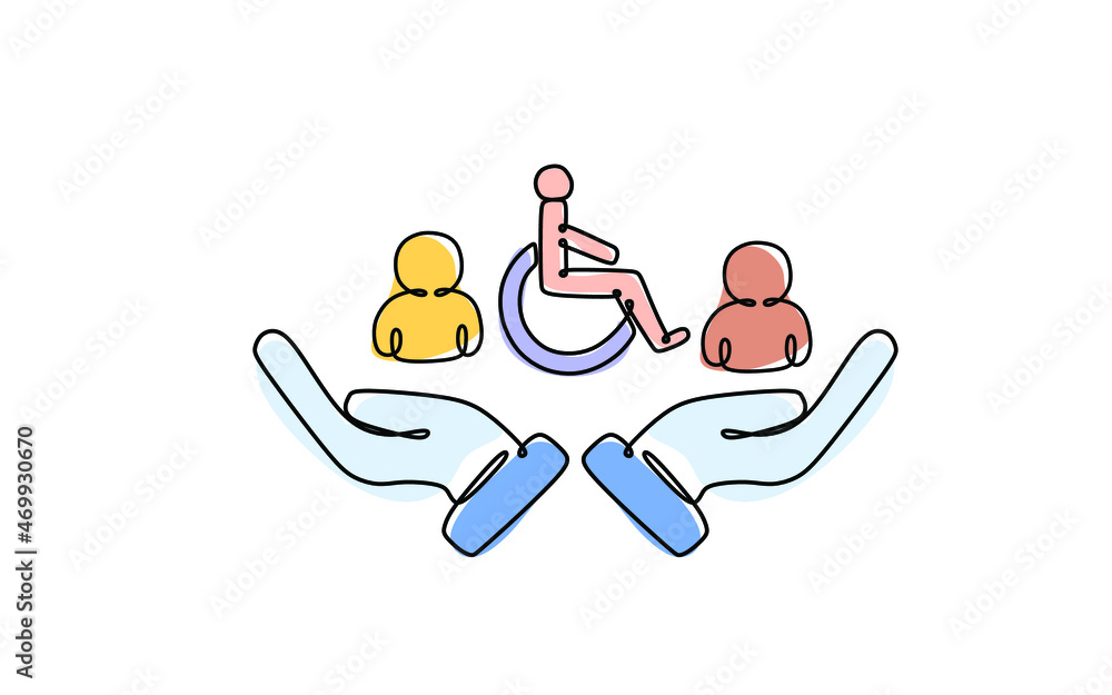 Inclusion and diversity concept. Employee protection icon. Hands hold ...