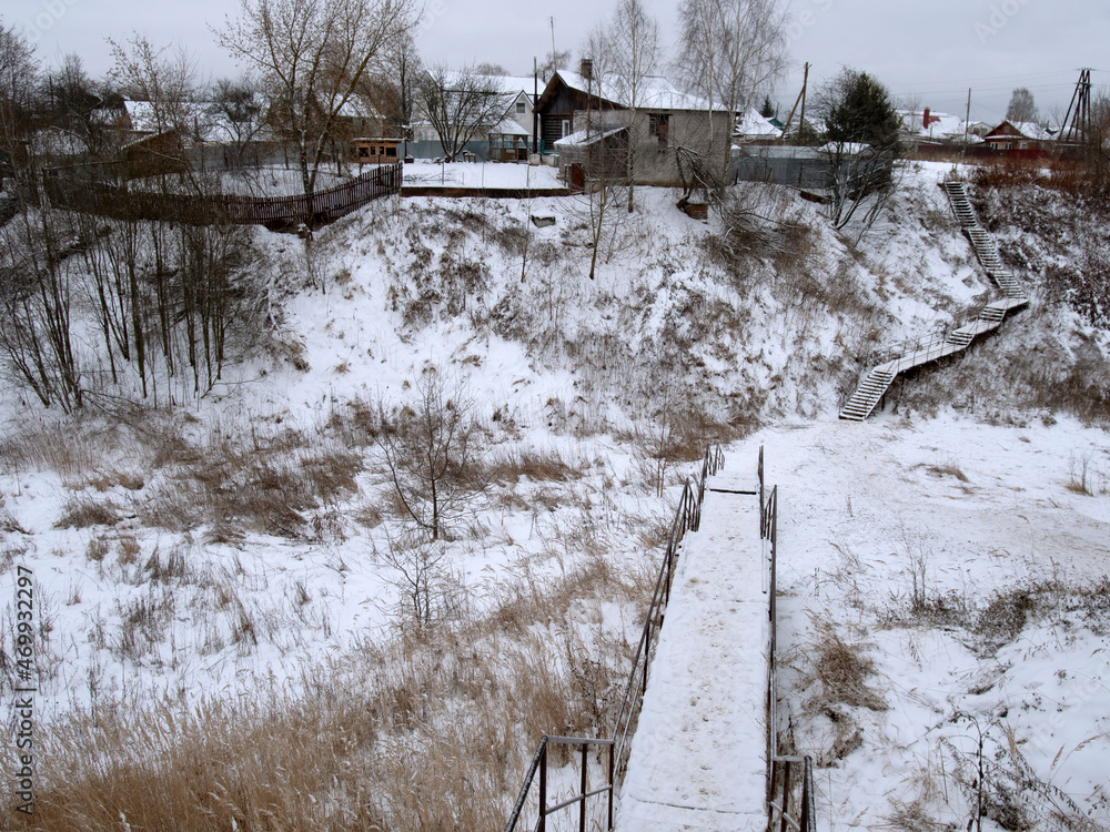 Provincial winter views, deep ravines and staircases across ravines ...