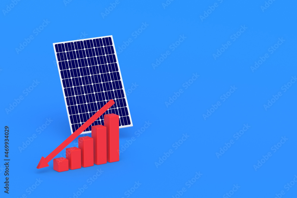 Solar panel near graph. Negative growth dynamics, construction of ...