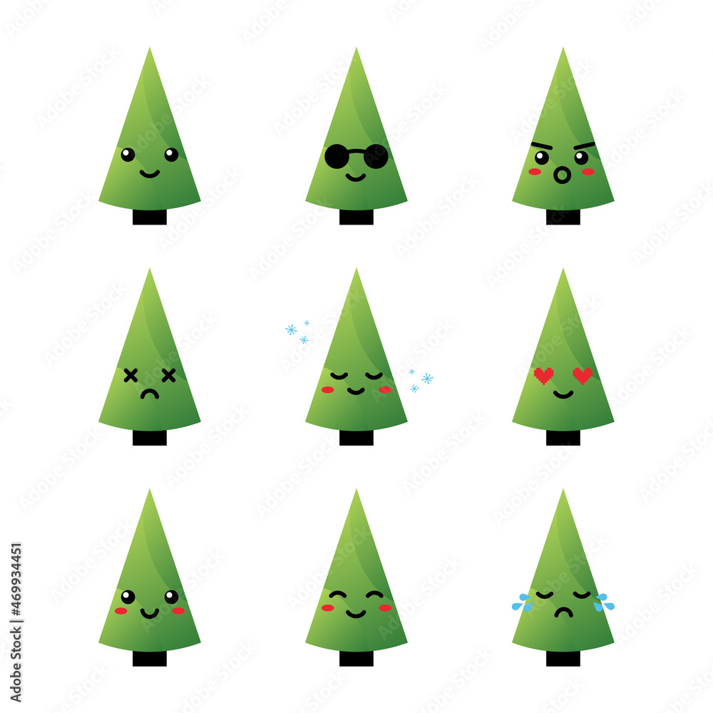 Set, collection, pack of christmas tree emoji, vector cartoon style ... Set, collection, pack of christmas tree emoji, vector cartoon style ...