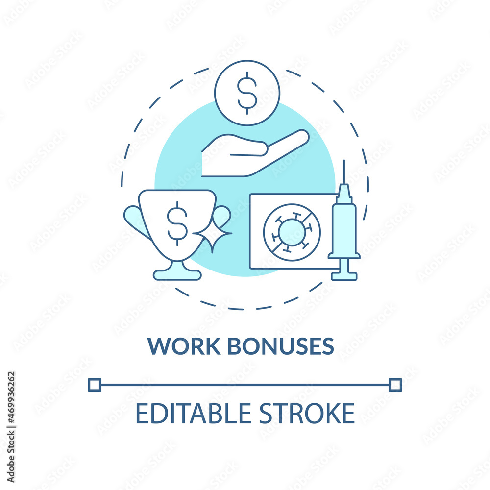 Work bonuses blue concept icon. Vaccination rewards abstract idea thin ...