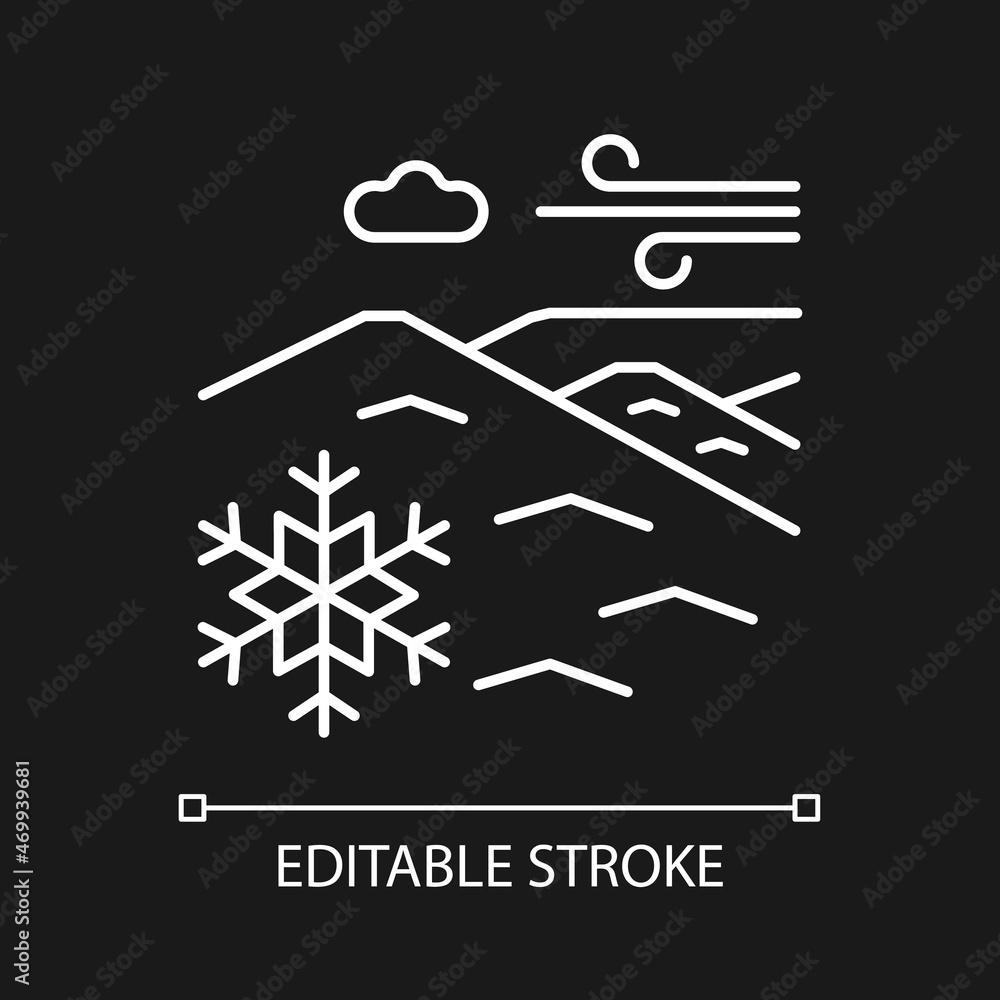 Vecteur Stock Cold Desert White Linear Icon For Dark Theme Polar Desert Snow And Ice Covered