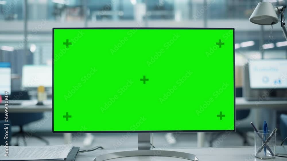 Desktop Computer Monitor with Mock Up Green Screen Chroma Key Display ...