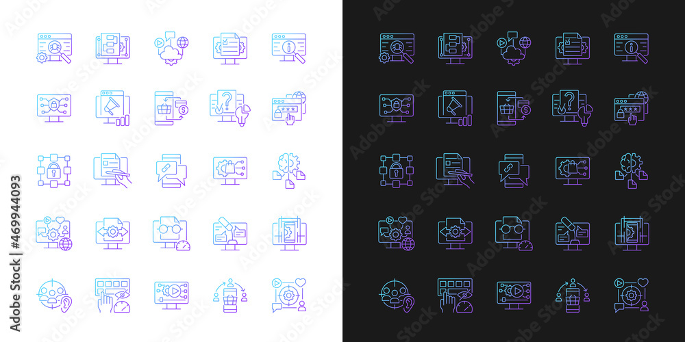 Digital skills gradient icons set for dark and light mode. Gaining ...