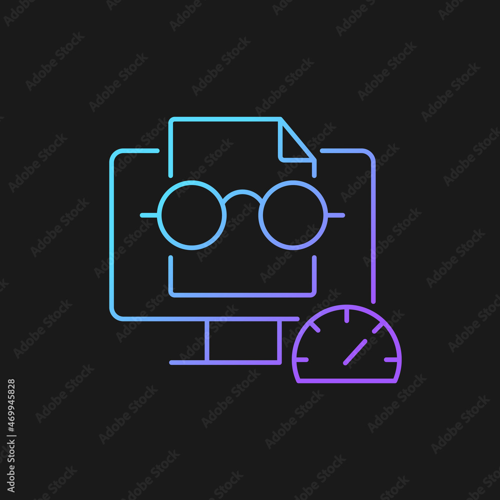 Speed reading gradient vector icon for dark theme. Viewing digital ...