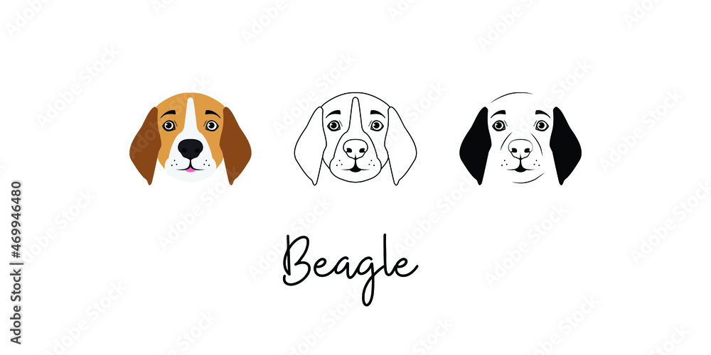 Dog Beagle. Hand drawn sketch of dog head, vector. Beagle set ...