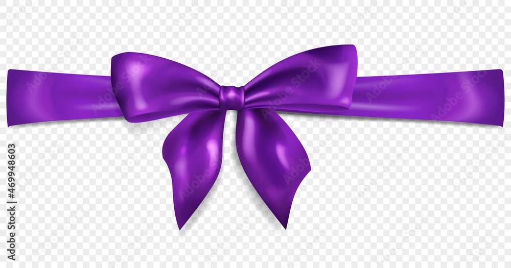 Beautiful purple bow with horizontal ribbon with shadow, isolated on ...