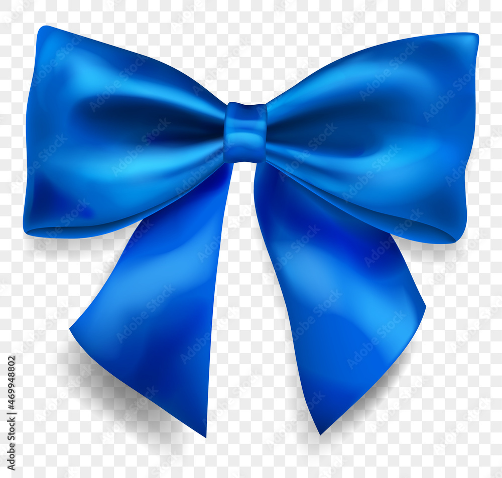 Beautiful big bow made of blue ribbon with shadow, isolated on ...