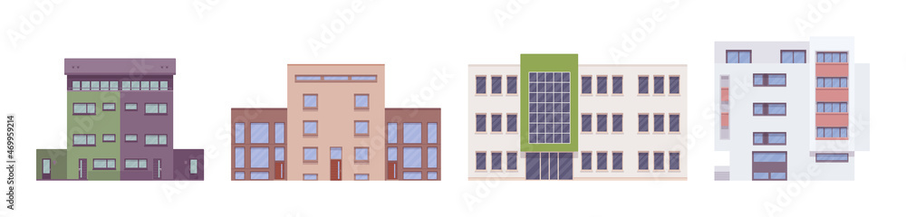 Apartment buildings set, architecture urbanscape. Residential project ...