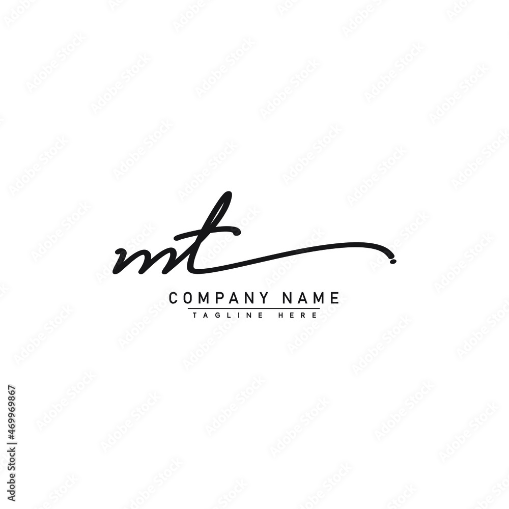Initial Letter MT Logo - Handwritten Signature Logo Stock Vector ...