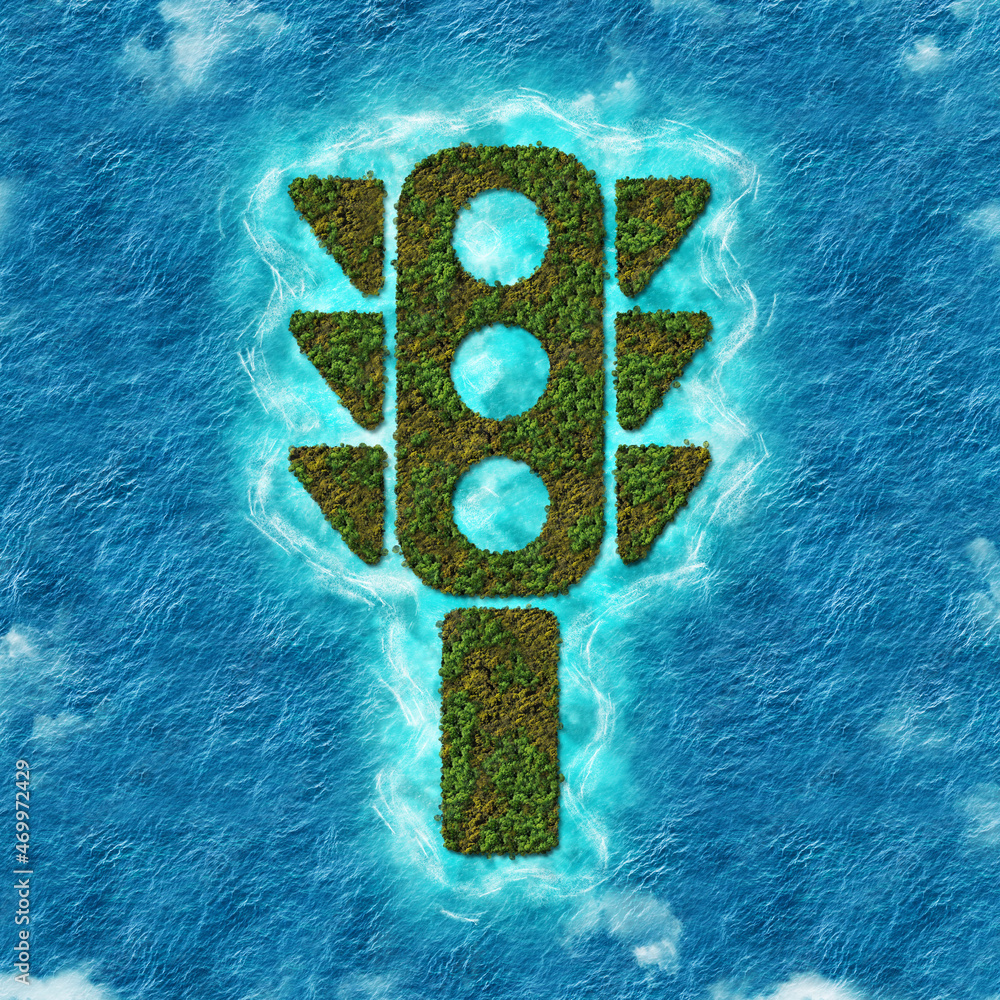 3D illustration green forest tree of traffic light Island symbol. It ...
