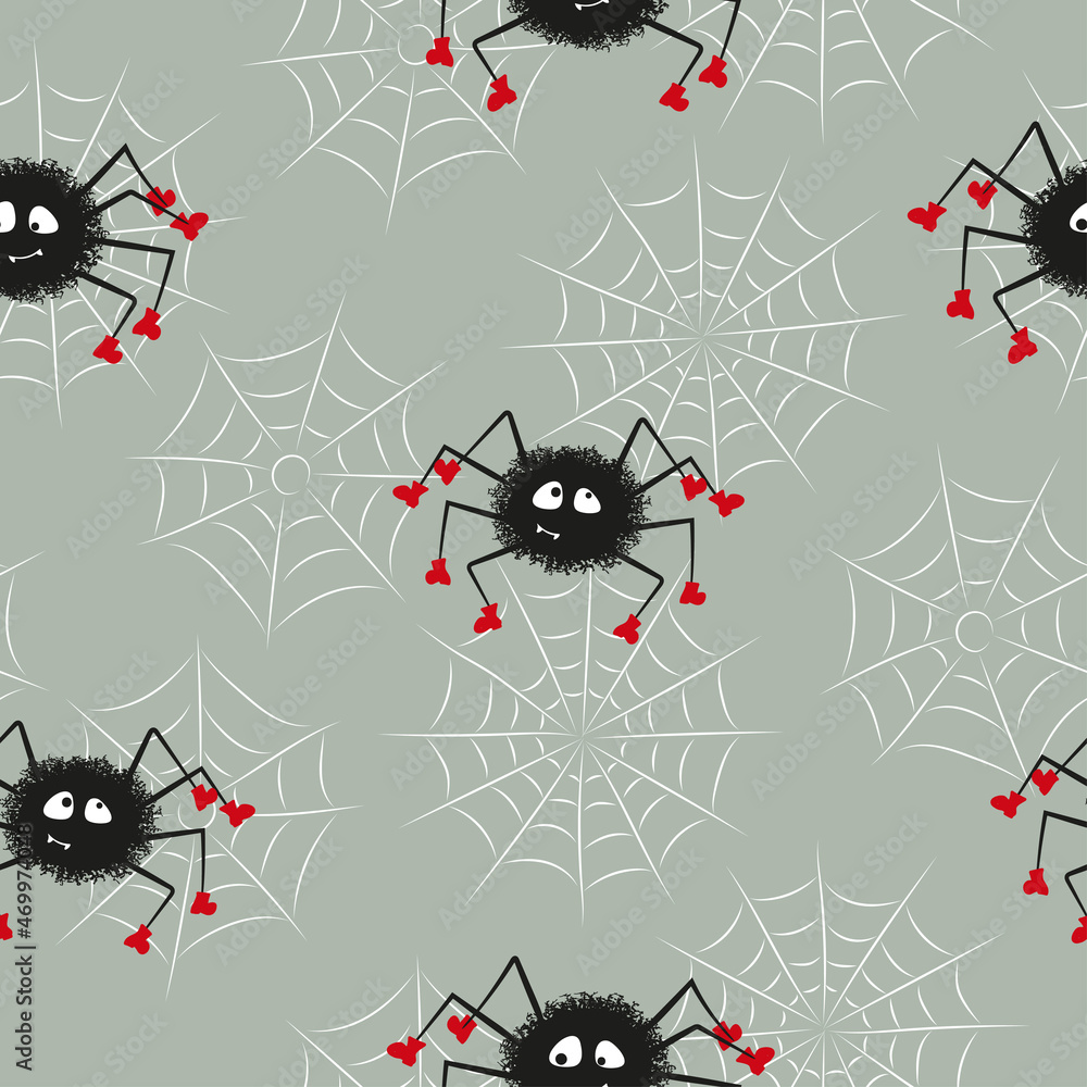 Cute spiders and spider webs seamless pattern. Halloween vector ...