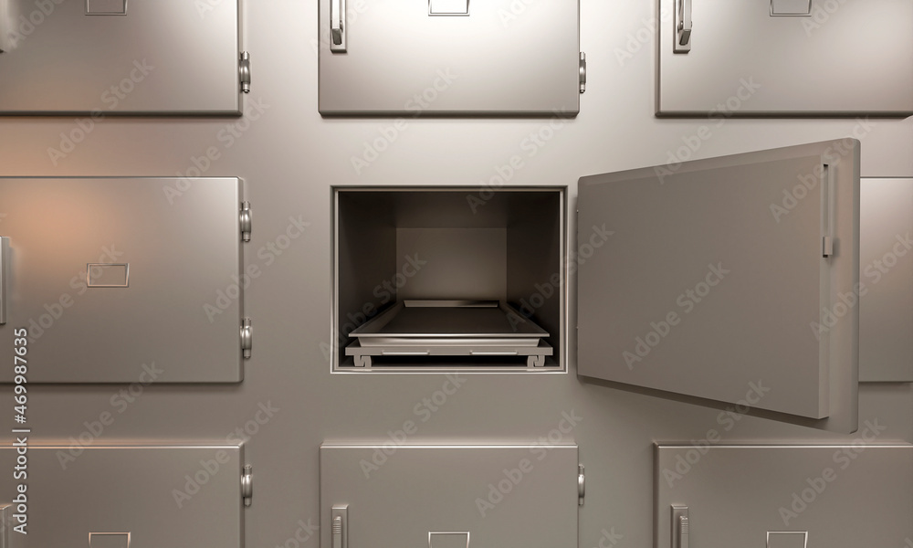 one door open of nine drawer on autopsy room scene Stock Illustration ...