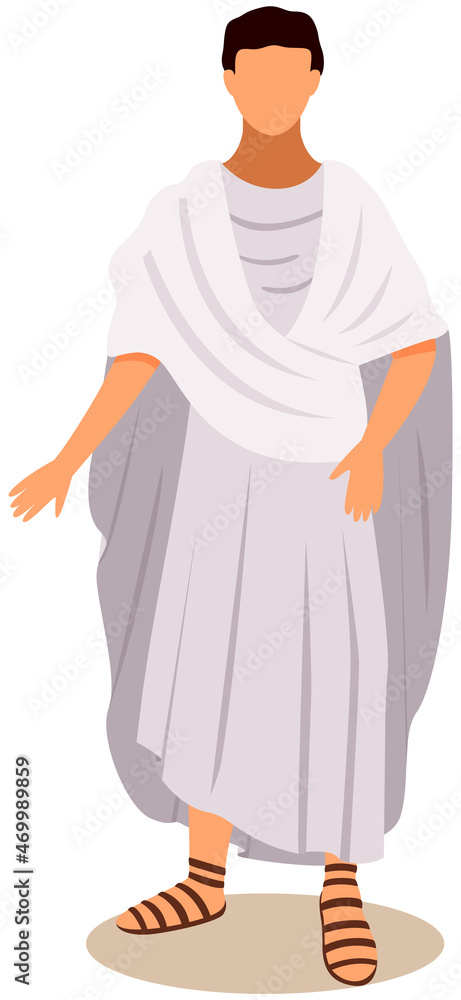 Young male roman wearing long tunic and sandals as traditional clothes ...