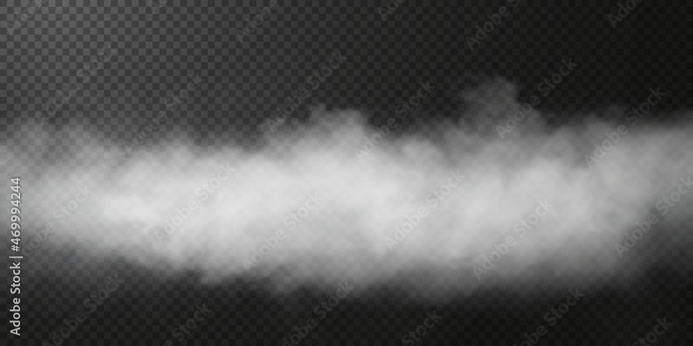 Vecteur Stock White smoke puff isolated on transparent black background ...