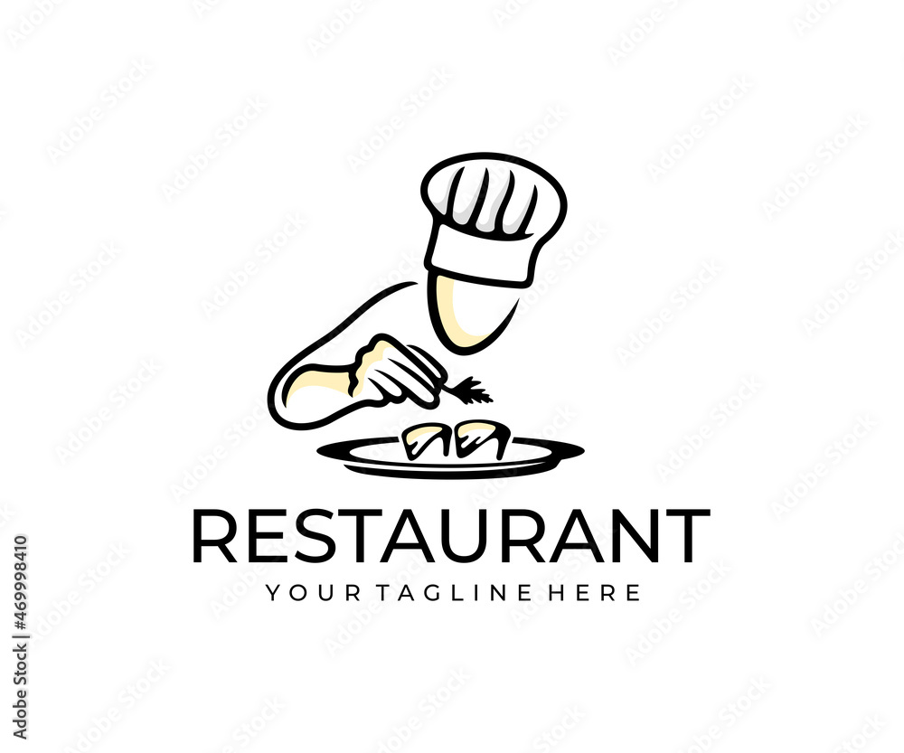 Cook, chef preparing a dish, logo design. Food, meal, restaurant and ...