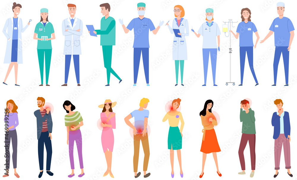 Sad people suffering from severe pain. Painful sensations of sick ...