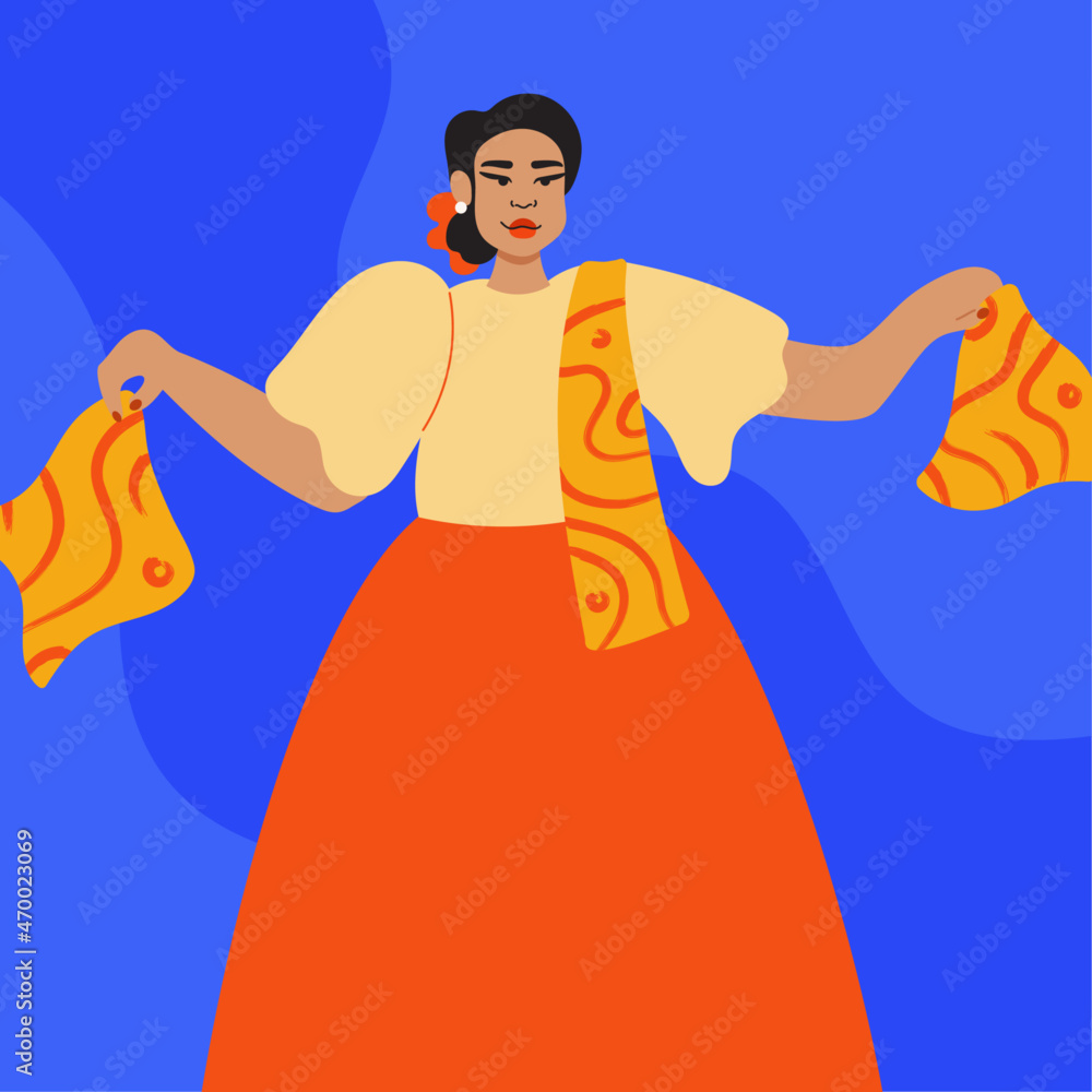 Illustration of woman performing Philippine folk dance Stock Vector ...