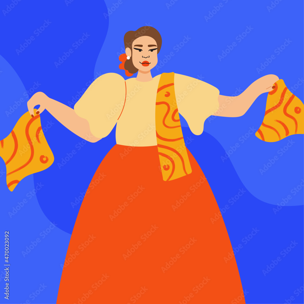 Illustration of woman performing Philippine folk dance Stock Vector ...