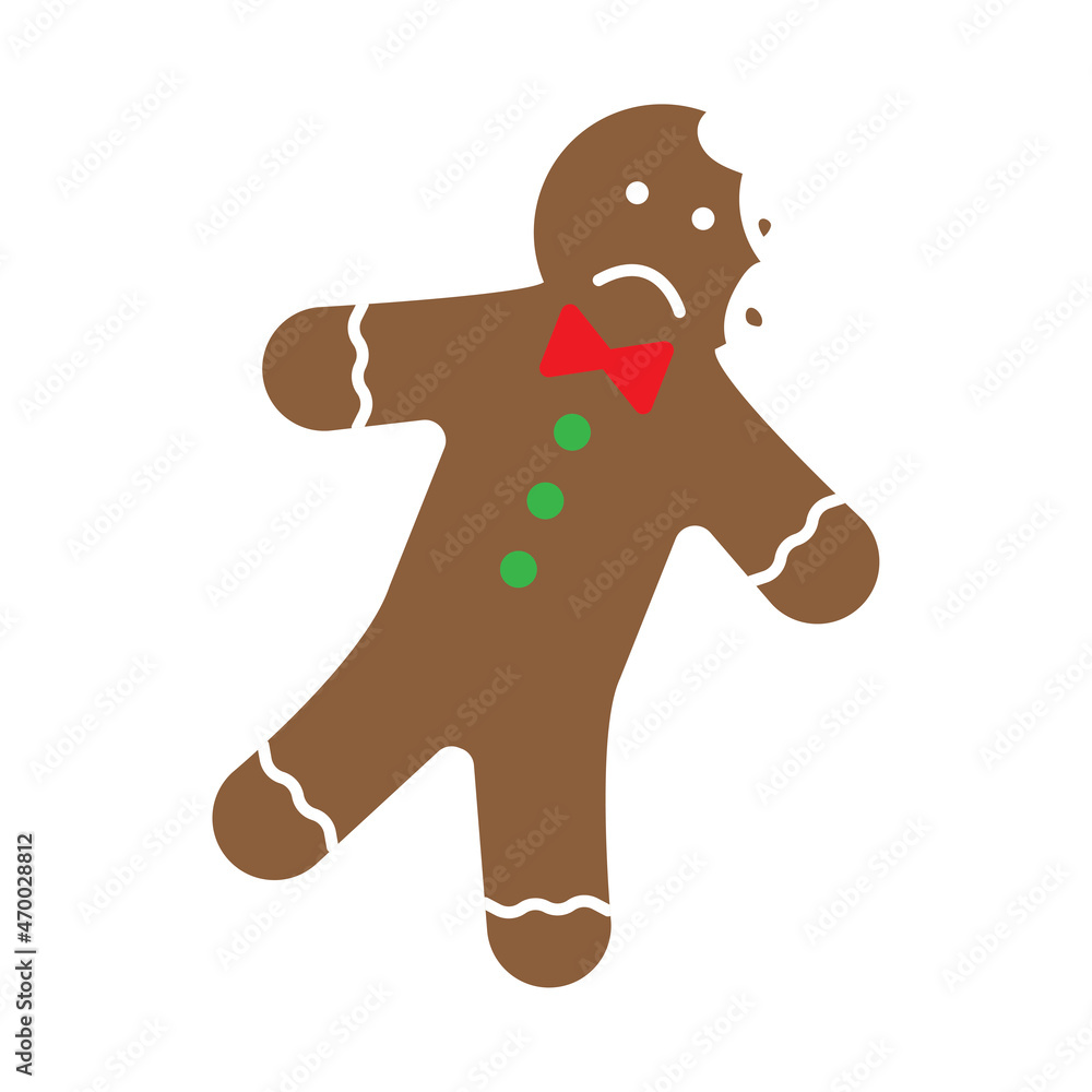 Head bite. Christmas gingerbread man icon. Cartoon design. Unhappy ...