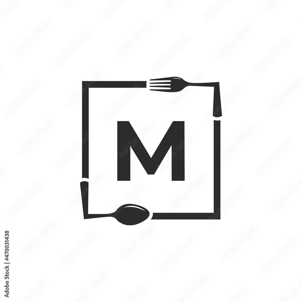 Restaurant Logo. Initial Letter M with Spoon Fork for Restaurant Logo ...