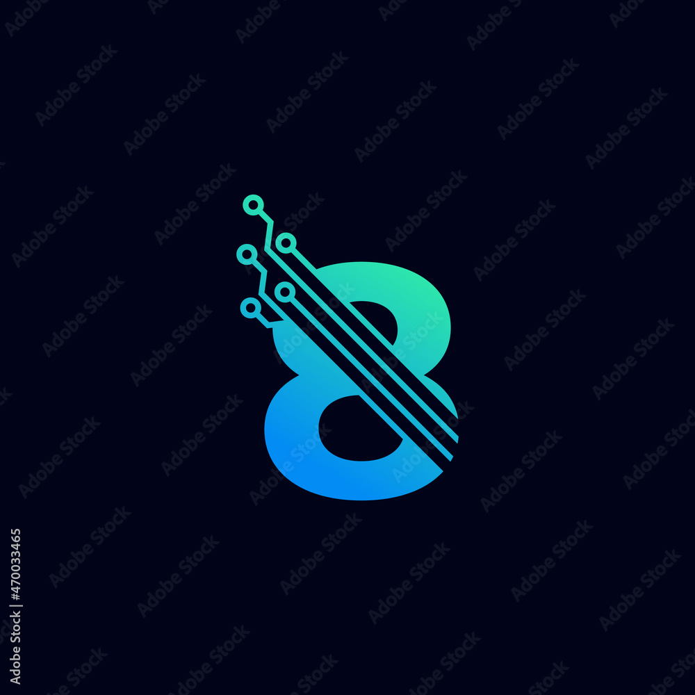 Tech Number 8 Logo. Futuristic Vector Logo Template with Green and Blue ...