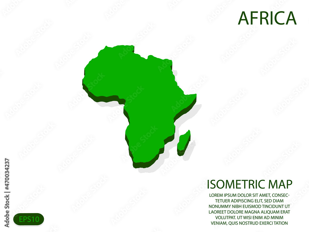 Green isometric map of Africa elements white background for concept map ...