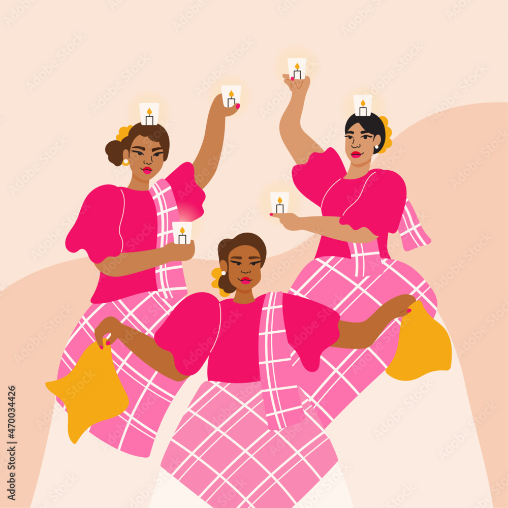 Illustration of women performing Philippine folk candle dance Stock ...
