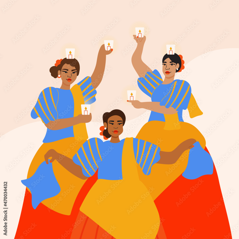 Illustration of women performing Philippine folk candle dance Stock ...