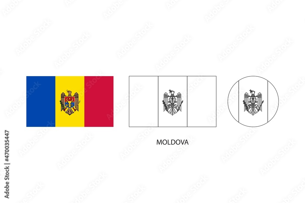 Moldova flag 3 versions, Vector illustration, Thin black line of ...