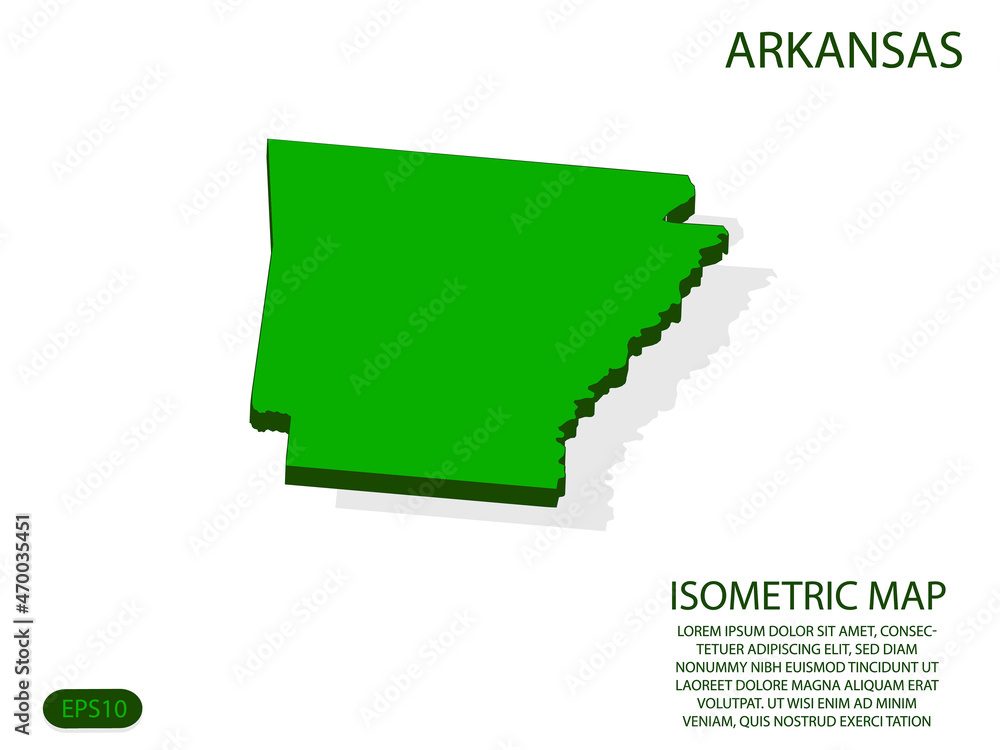 Green isometric map of Arkansas elements white background for concept ...