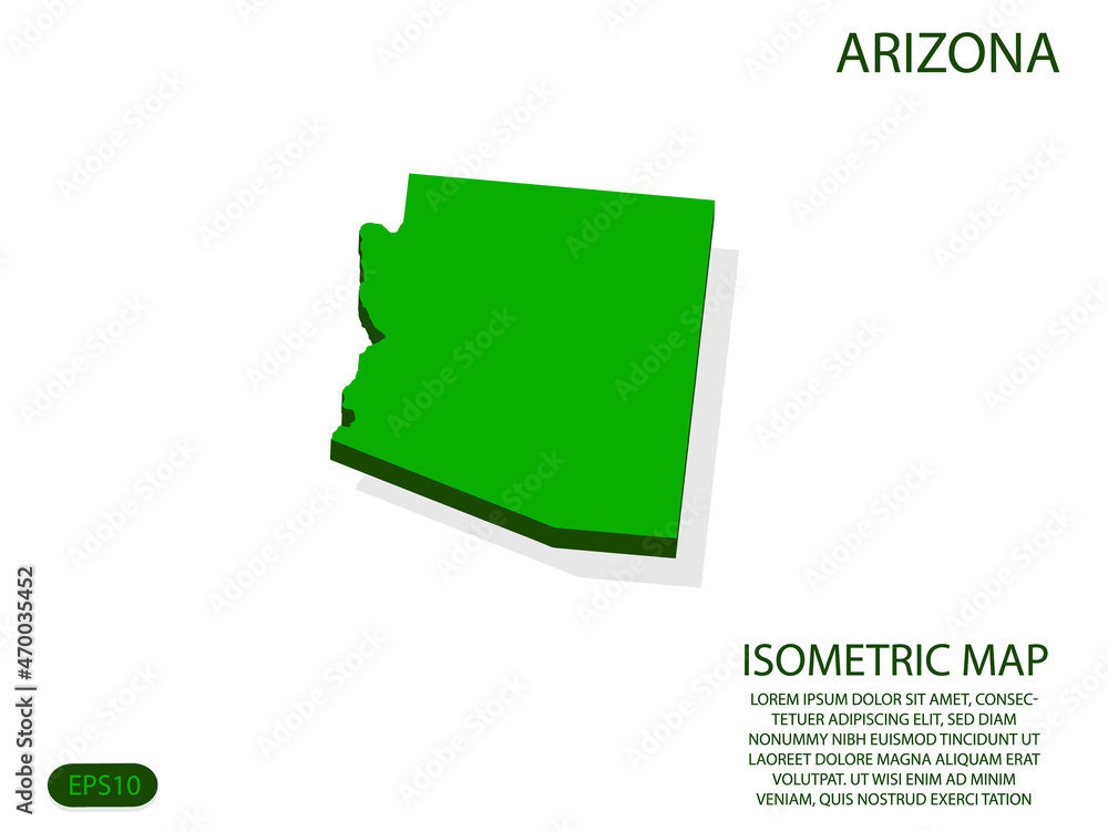 Green isometric map of Arizona elements white background for concept ...
