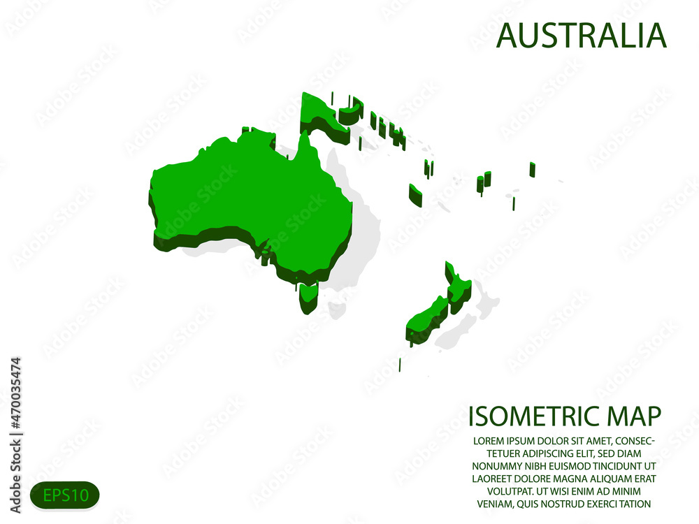 Green isometric map of Australia elements white background for concept ...