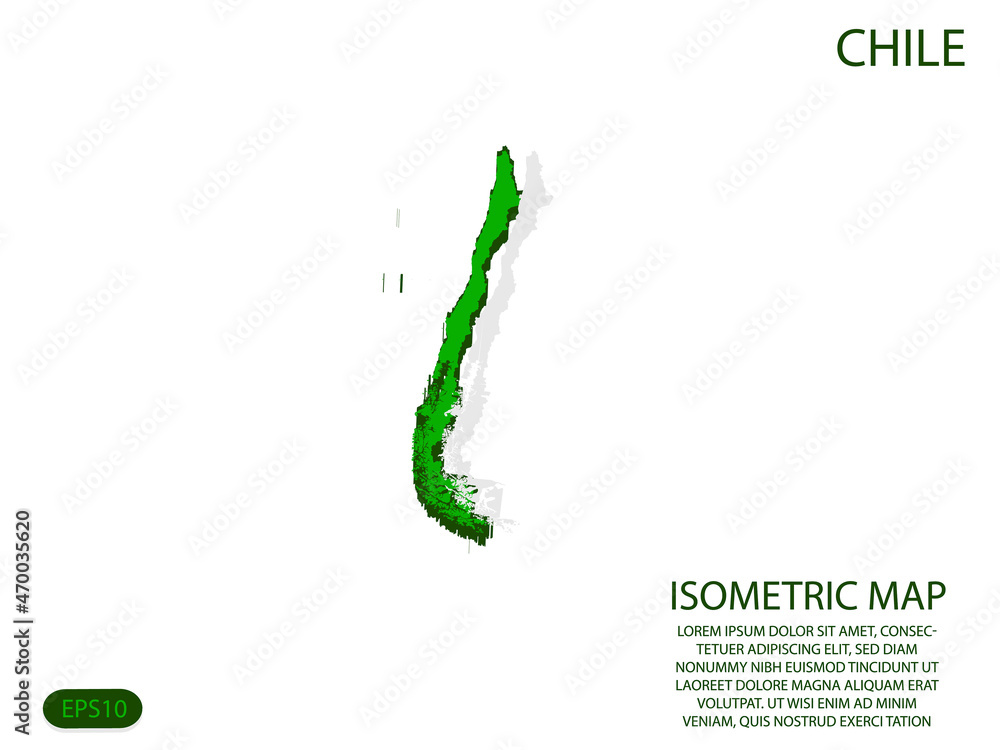 Green isometric map of Chile elements white background for concept map ...
