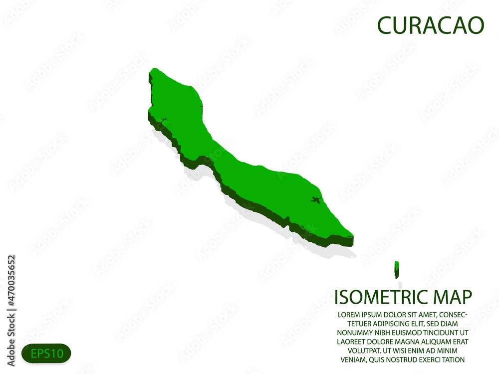 Green isometric map of Curacao elements white background for concept ...