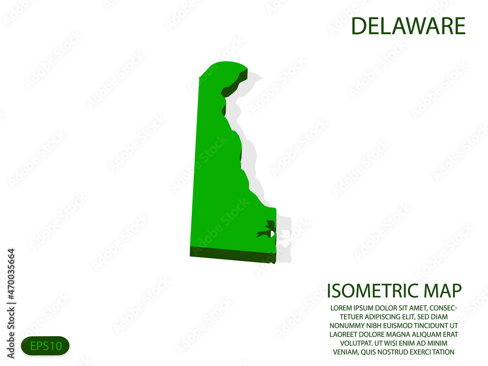 Green isometric map of Delaware elements white background for concept ...