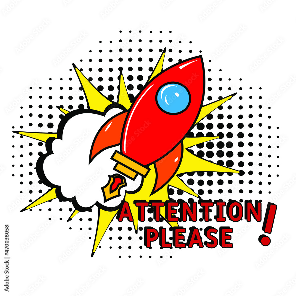 Attention please! in comic pop art style. Attention please! brainy game ...