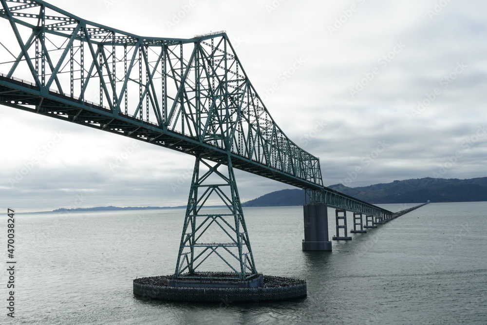Astoria–Megler Bridge at Astoria over the Columbia River. View on a ...