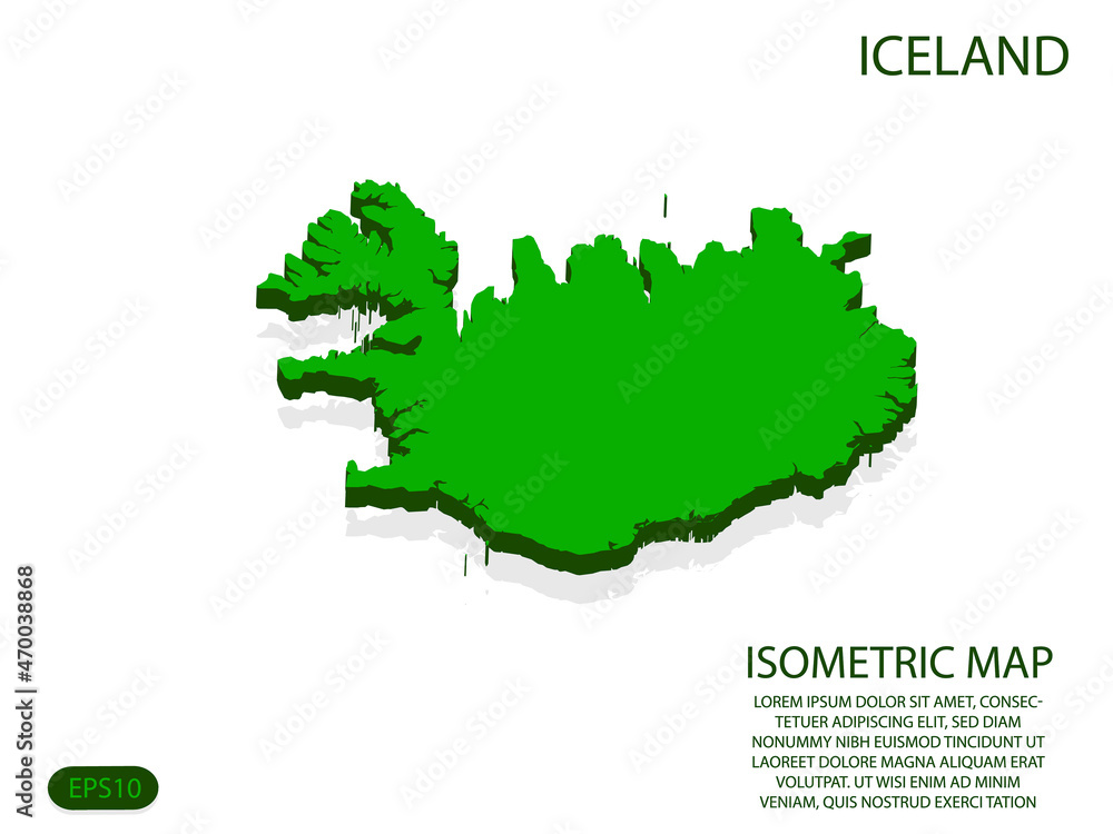 Green isometric map of Iceland elements white background for concept ...