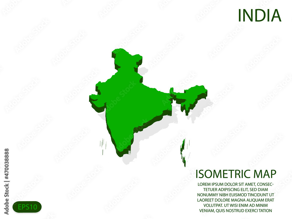 Green isometric map of India elements white background for concept map ...