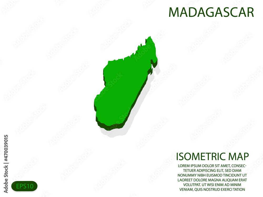 Green isometric map of Madagascar elements white background for concept ...