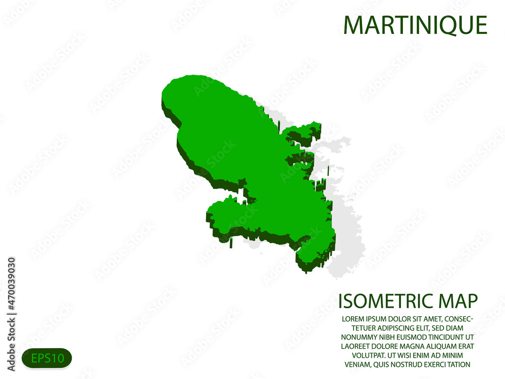 Green isometric map of Martinique elements white background for concept ...