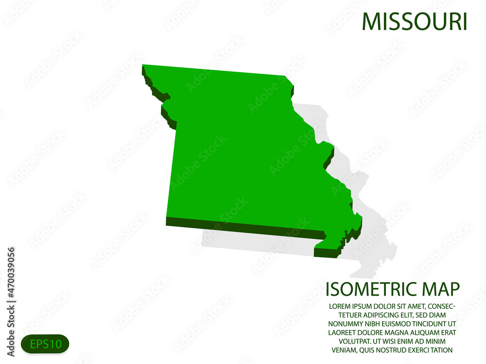 Green isometric map of Missouri elements white background for concept ...